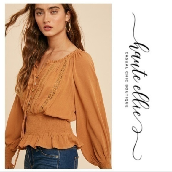 Haute Ellie | Tops | Lark Pintucked Smocked Laced Detailed Blouse ...